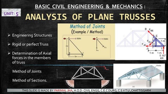 Structure Design-I ( Analysis of truss by method of joint.) | PPTX | Chemistry | Science