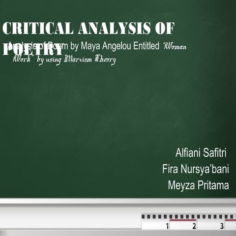 Analysis of poem by maya angelou entitled “woman work” by using marxism ...