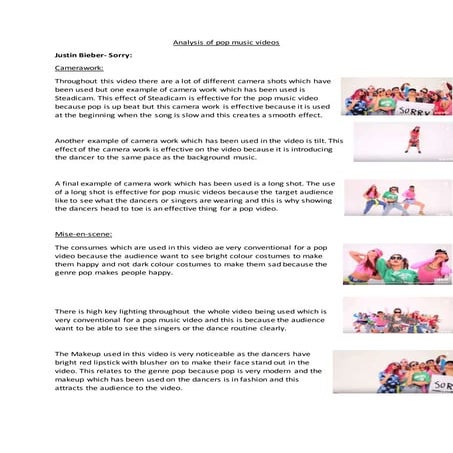 Analysis of pop music videos jb | DOCX