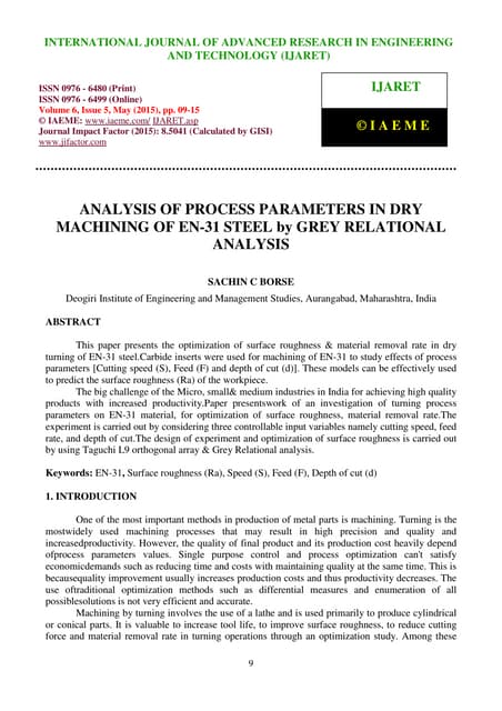6. journal 2016 analysis of surface roughness in hard turning | PDF