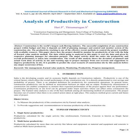 Analysis of Productivity in Construction | PDF