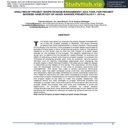 ANALYSIS OF PROJECT SCOPE CHANGE MANAGEMENT AS A TOOL FOR PROJECT ...