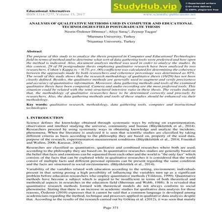 Analysis Of Qualitative Methods Used In Computer And Educational Technologies Field Postgraduate ...