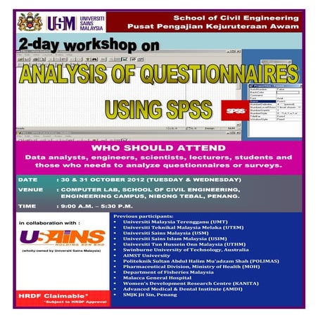 Data Management and Statistical Analysis using SPSS Workshop November 2012 | PDF
