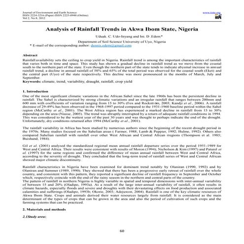 Analysis of rainfall trends in akwa ibom state, nigeria | PDF