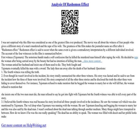 Analysis Of Rashomon Effect | PPT