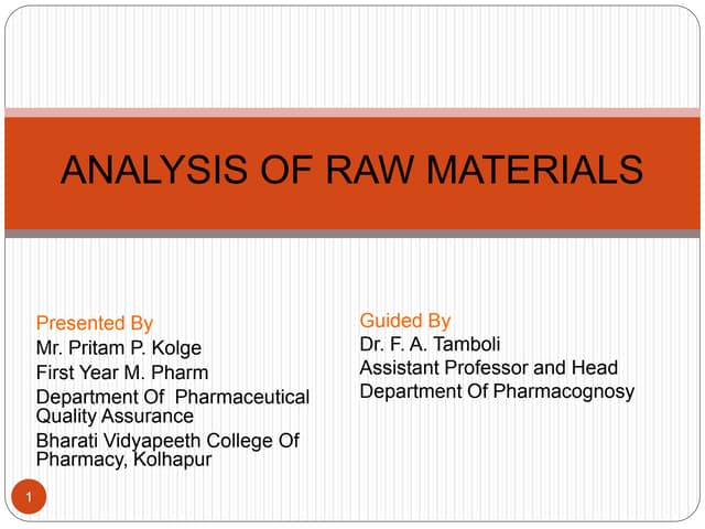 Analysis of raw materials | PDF