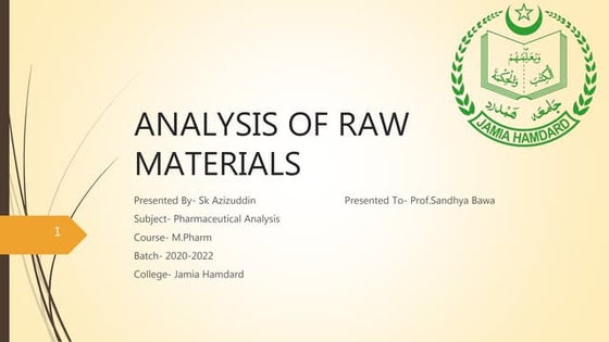 Purchase specifications & Maintenance of stores For Raw materials ...
