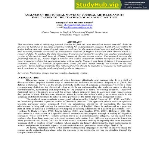 ANALYSIS OF RHETORICAL MOVES OF JOURNAL ARTICLES AND ITS IMPLICATION TO ...