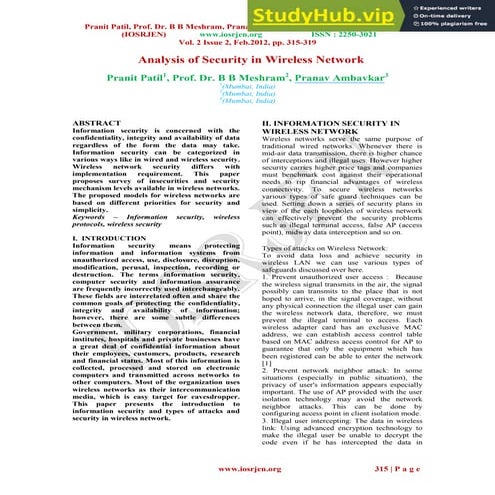 Analysis Of Security In Wireless Network | PDF