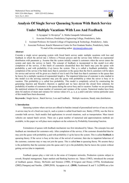 Analysis Of Single Server Queueing System With Batch Service Pdf