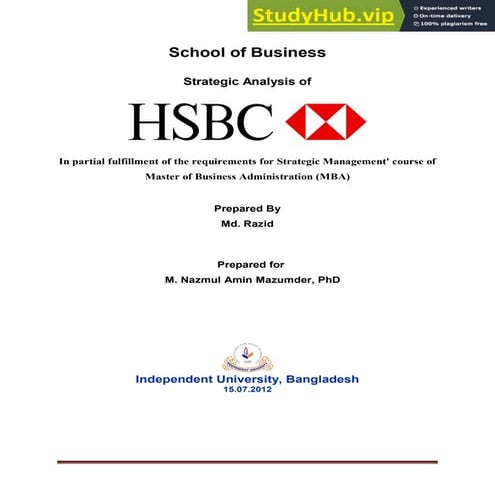 Analysis Of Strategic Approaches Of HSBC | PDF