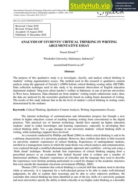 A Comparative Study Of Critical Thinking Skills Between English And Japanese Majors In A Normal ...