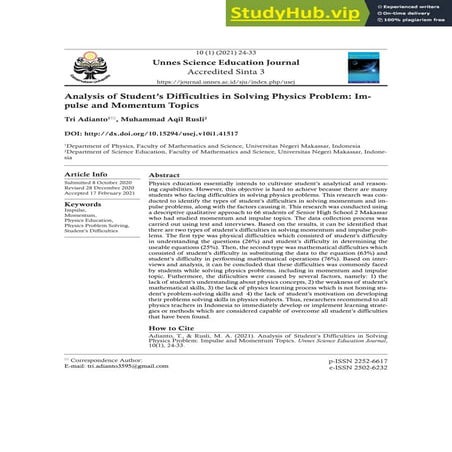 Analysis Of Student S Difficulties In Solving Physics Problem Impulse ...