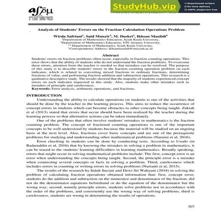 Analysis Of Students Errors On The Fraction Calculation Operations ...