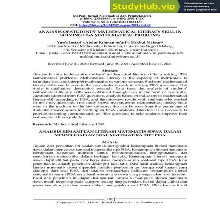 Analysis Of Students Mathematical Literacy Skill In Solving Pisa ...