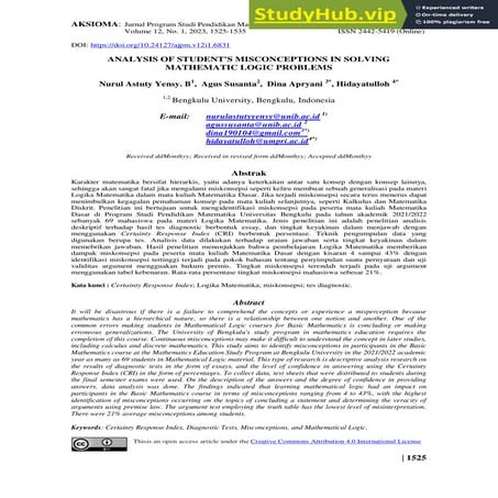 Analysis Of Student S Misconceptions In Solving Mathematic Logic Problems | PDF