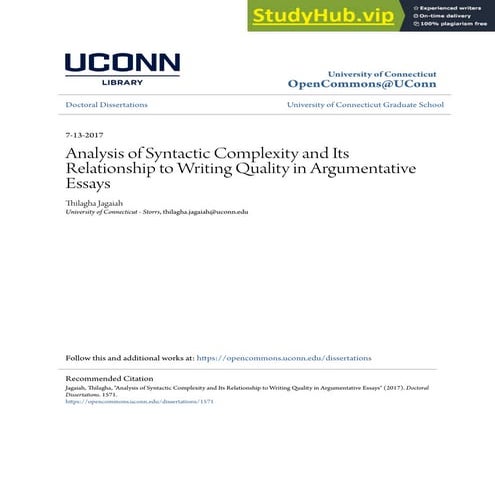 Analysis Of Syntactic Complexity And Its Relationship To Writing Quality In Argumentative Essays ...