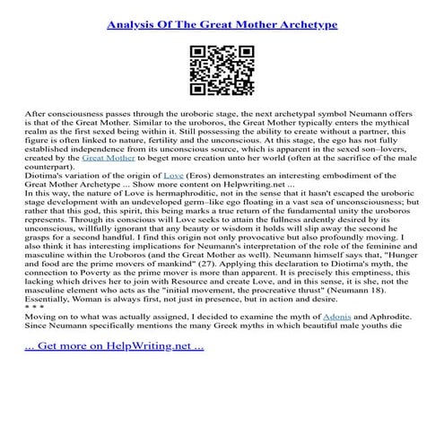 Analysis Of The Great Mother Archetype | PDF