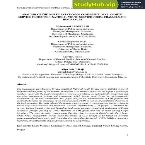 ANALYSIS OF THE IMPLEMENTATION OF COMMUNITY DEVELOPMENT SERVICE ...