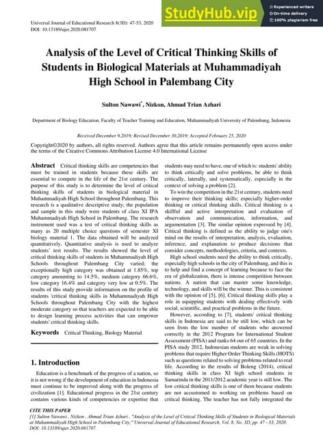 Improve critical thinking skills using traditional musical instruments in science learning | PDF
