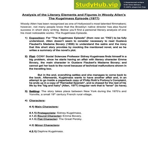 Analysis Of The Literary Elements And Figures In Woody Allen S The ...