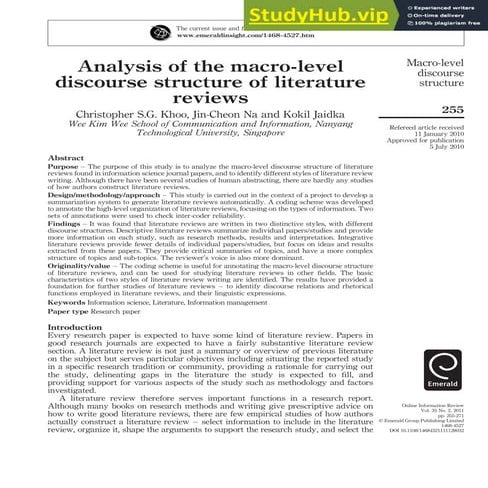 Analysis Of The MacroLevel Discourse Structure Of Literature Reviews ...