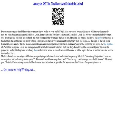 Analysis Of The Necklace And Mathilde Loisel Ppt 