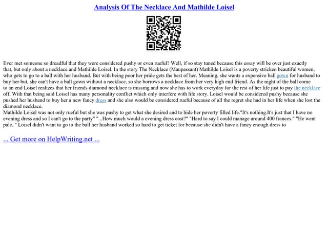 Analysis Of The Necklace And Mathilde Loisel Ppt