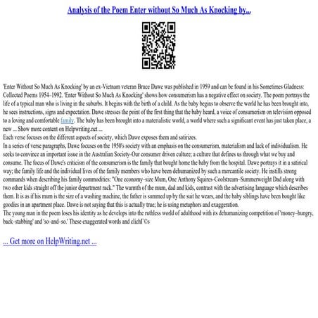 Analysis Of The Poem Enter Without So Much As Knocking By... | PPT