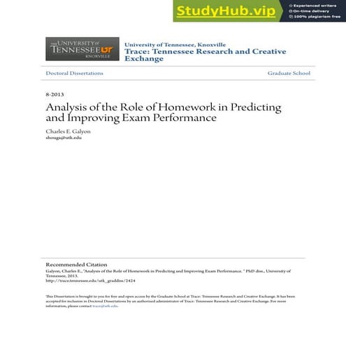 Analysis Of The Role Of Homework In Predicting And Improving Exam ...