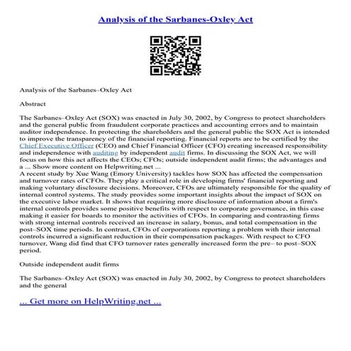 Analysis Of The Sarbanes-Oxley Act | PDF