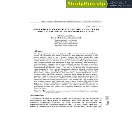 ANALYSIS OF TRANSITIVITY IN THE NEWS TEXTS DISCOURSE STORIES BEYOND THE LINES | PDF