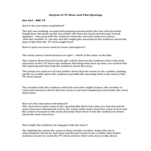 Analysis of tv show and film openings | DOCX