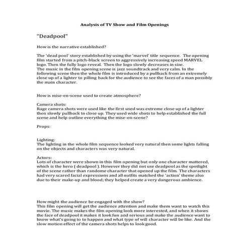 Analysis of tv show and film openings | DOCX