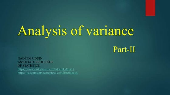 Analysis Of Variance Part I Ppt