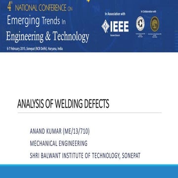 Analysis of Welding Defects | PPTX