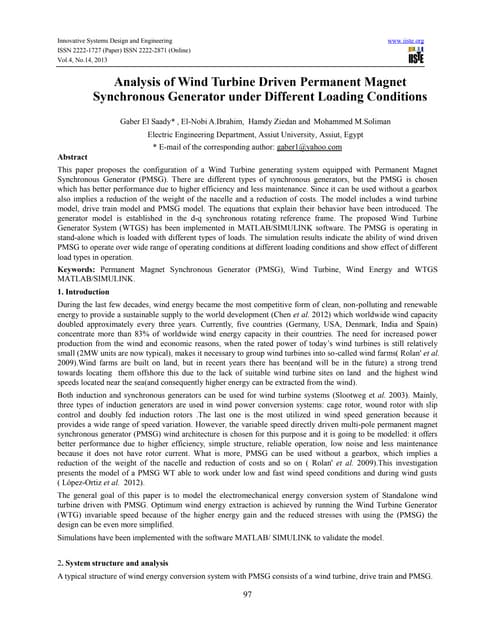 Design Calculation Of Three Phase Self Excited Induction Generator Driven By Wind Turbine Pdf