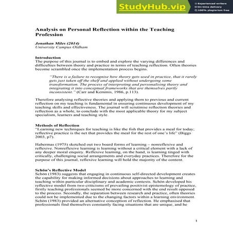 Analysis On Personal Reflection Within The Teaching Profession | PDF