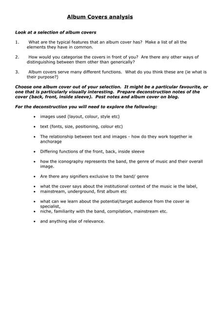 Music video analysis worksheets | PDF