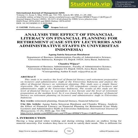 ANALYSIS THE EFFECT OF FINANCIAL LITERACY ON FINANCIAL PLANNING FOR ...