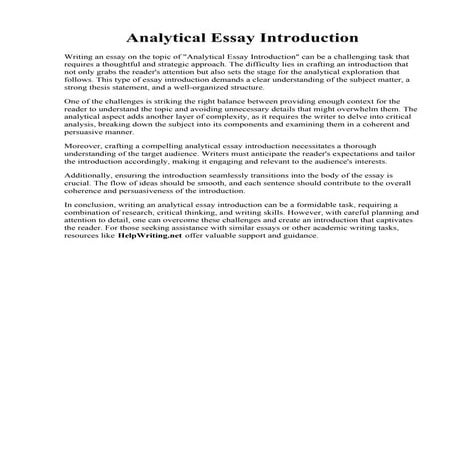 Analytical Essay Introduction. Examples on Writing an Analytical Essay ...