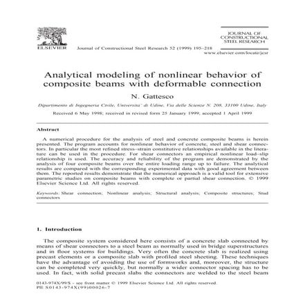 Analytical Modeling Of Nonlinear Behavior Of Composite Beams With Deformable Connection Pdf