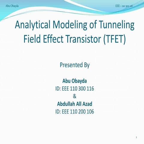 Analytical Modeling Of Tunneling Field Effect Transistor Tfet Pdf