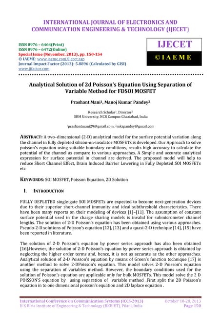 ANALYTICAL AND NUMERICAL MODELING OF VTH AND S FOR NEW CG MOSFET ...