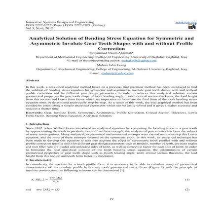 Analytical solution of bending stress equation for symmetric and asymmetric involute gear teeth ...