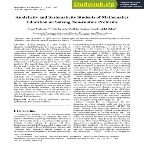 Analyticity And Systematicity Students Of Mathematics Education On Solving Non-Routine Problems ...