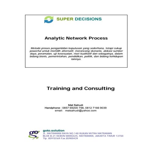 ANALYTIC NETWORK PROCESS: TRAINING | PDF
