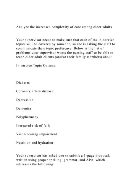 Analyze The Increased Complexity Of Care Among Older Adultsdocx