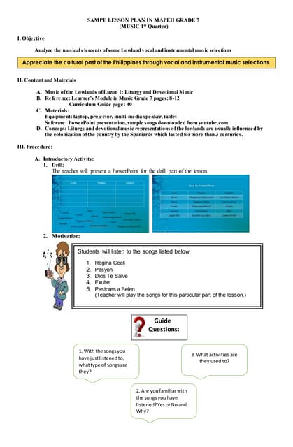 Music Grade 6 3rd Quarter learning plandocx | PPT